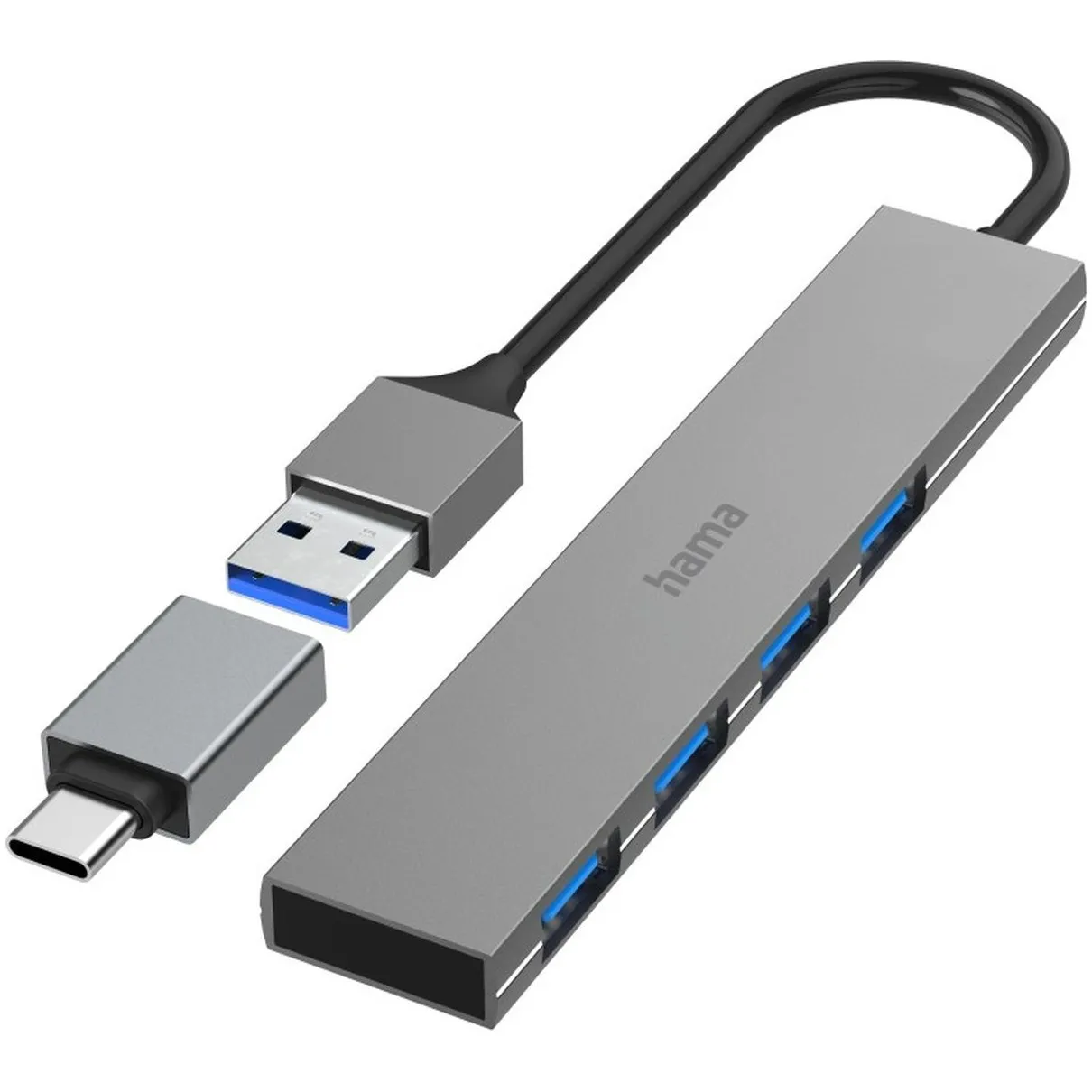 Hama USB Hub 4 Ports USB 3.2 Gen 1/ 5 Gbit/s Ultra-Slim incl. USB-C ...
