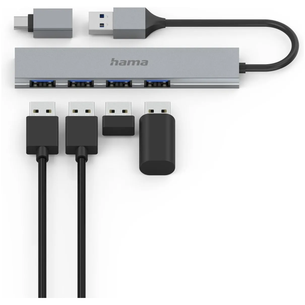 Hama USB Hub 4 Ports USB 3.2 Gen 1/ 5 Gbit/s Ultra-Slim incl. USB-C ...