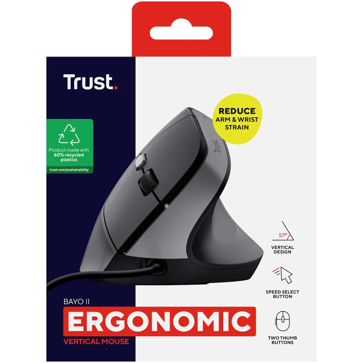 Trust BAYO II ERGONOMIC MOUSE Zwart Muis kopen? | Expert.nl