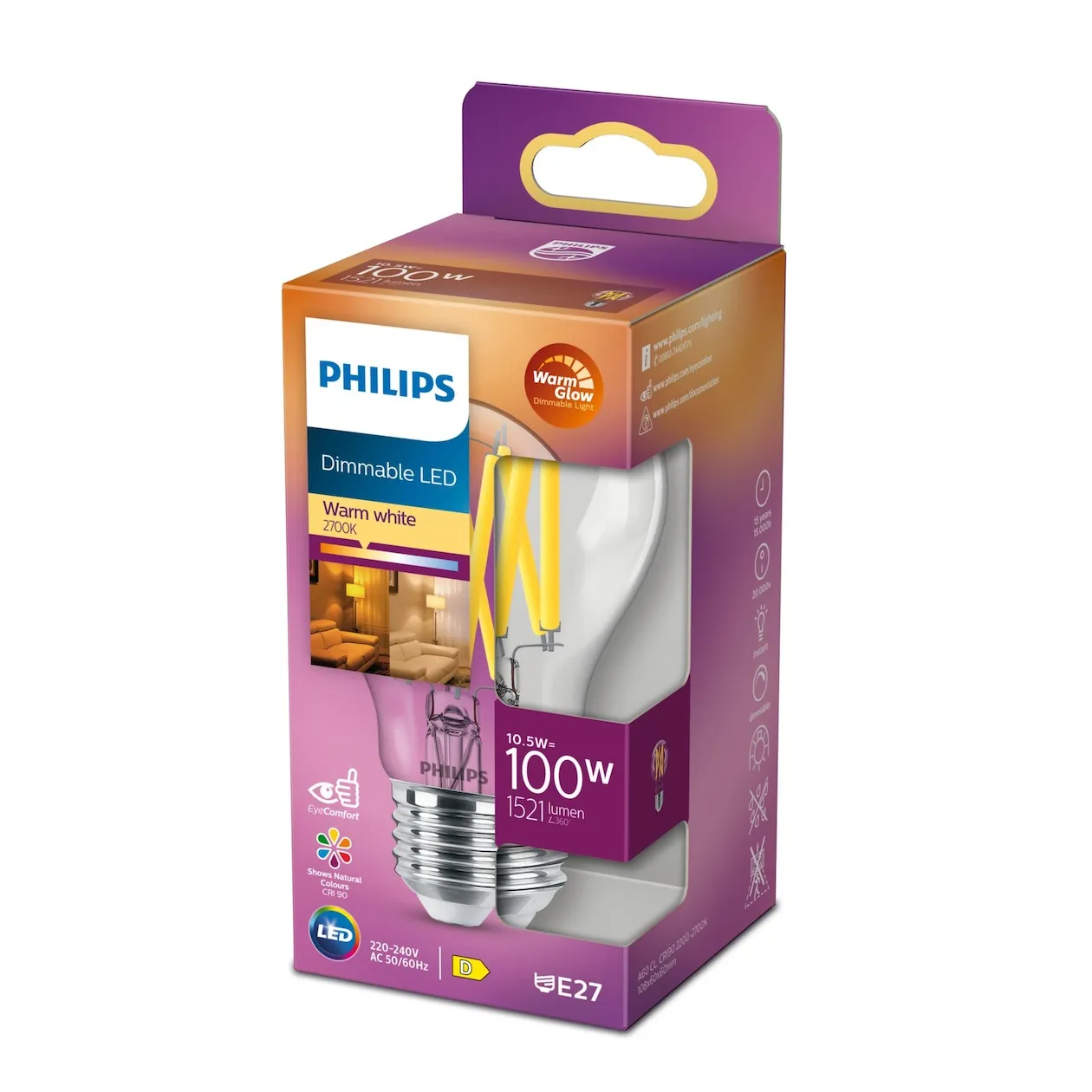 Philips LED lamp E27 100W 1521Lm A60 filament dimbaar Transparant ...